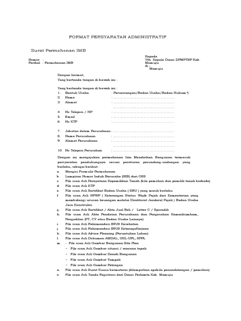 Microsoft Word - Surat Permohonan IMB Perment 05 | PDF