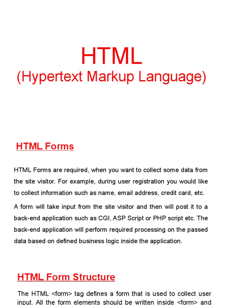HTML Forms: A Complete Guide | PDF | Html Element | Html