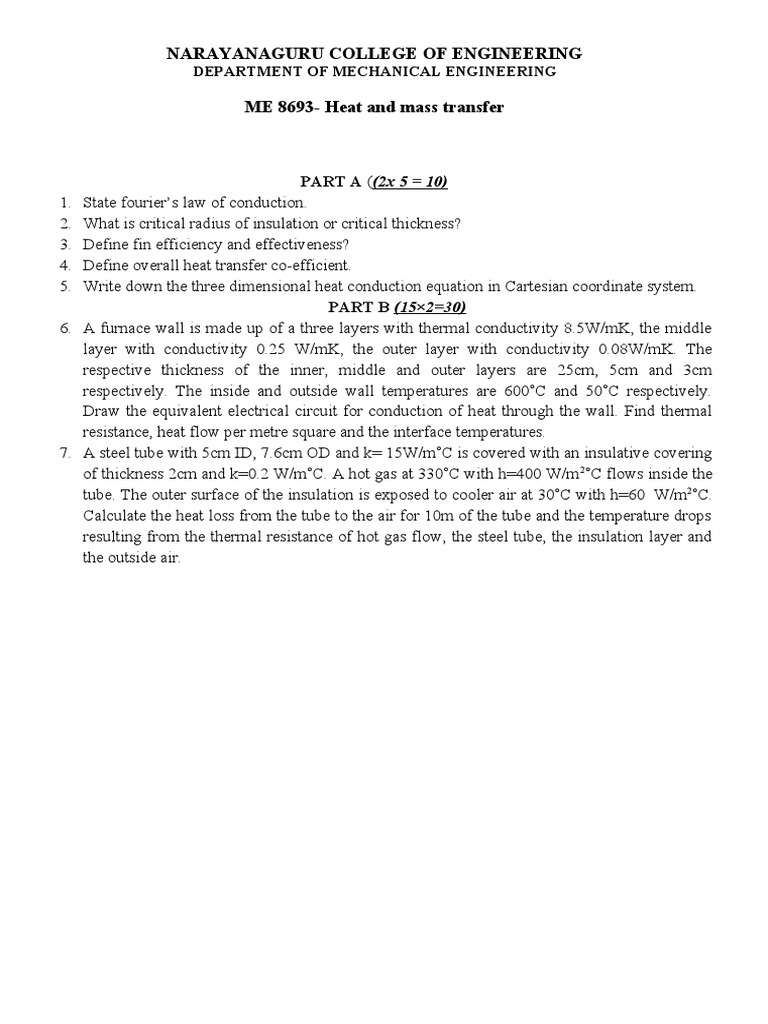 Heat and Mass Transfer Exam Guide | PDF