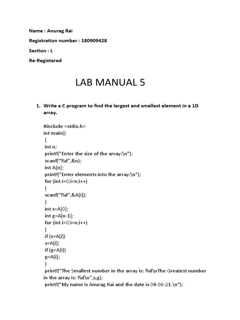 Lab Manual 5 Name Anurag Rai Registration Number 180909428 Section L Re Registered Pdf 6860