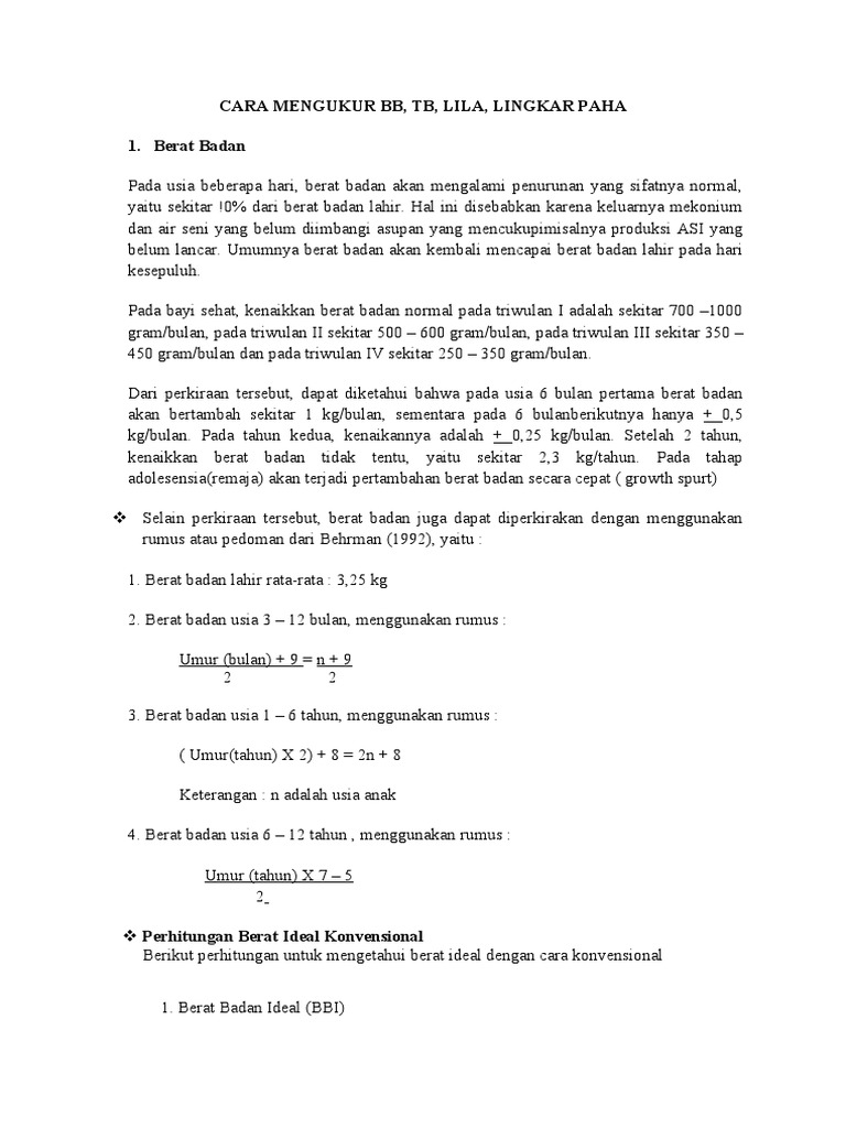 Rumus dan Cara Mengukur LILA dan BB | PDF