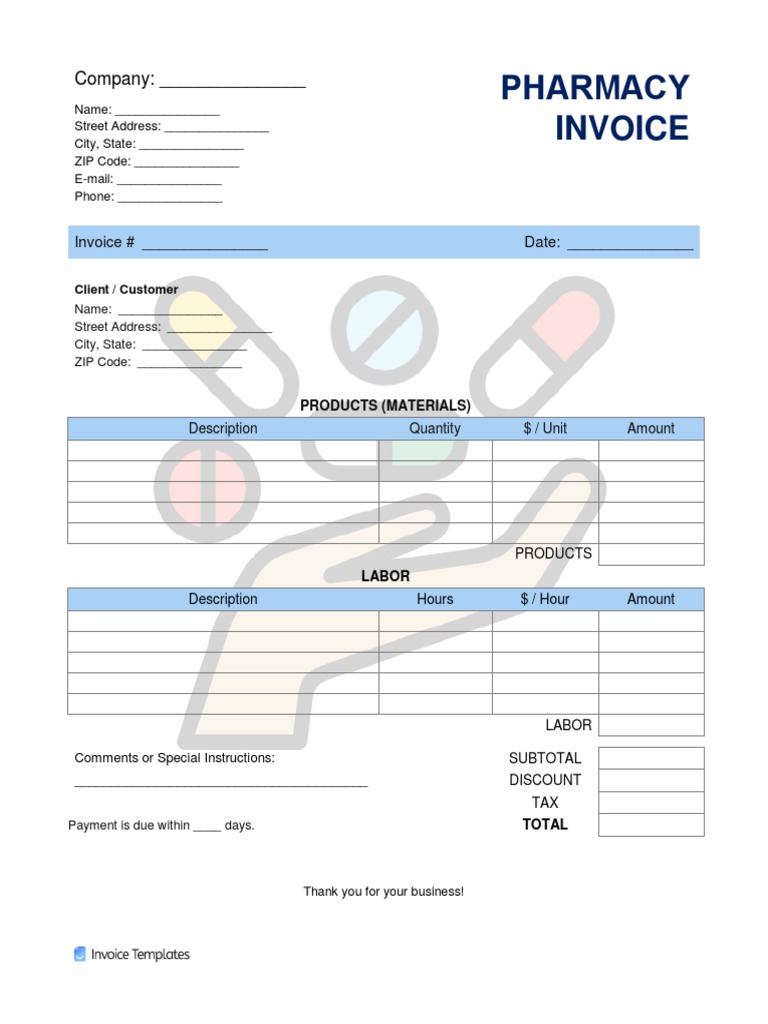 Pharmacy Invoice Template | PDF