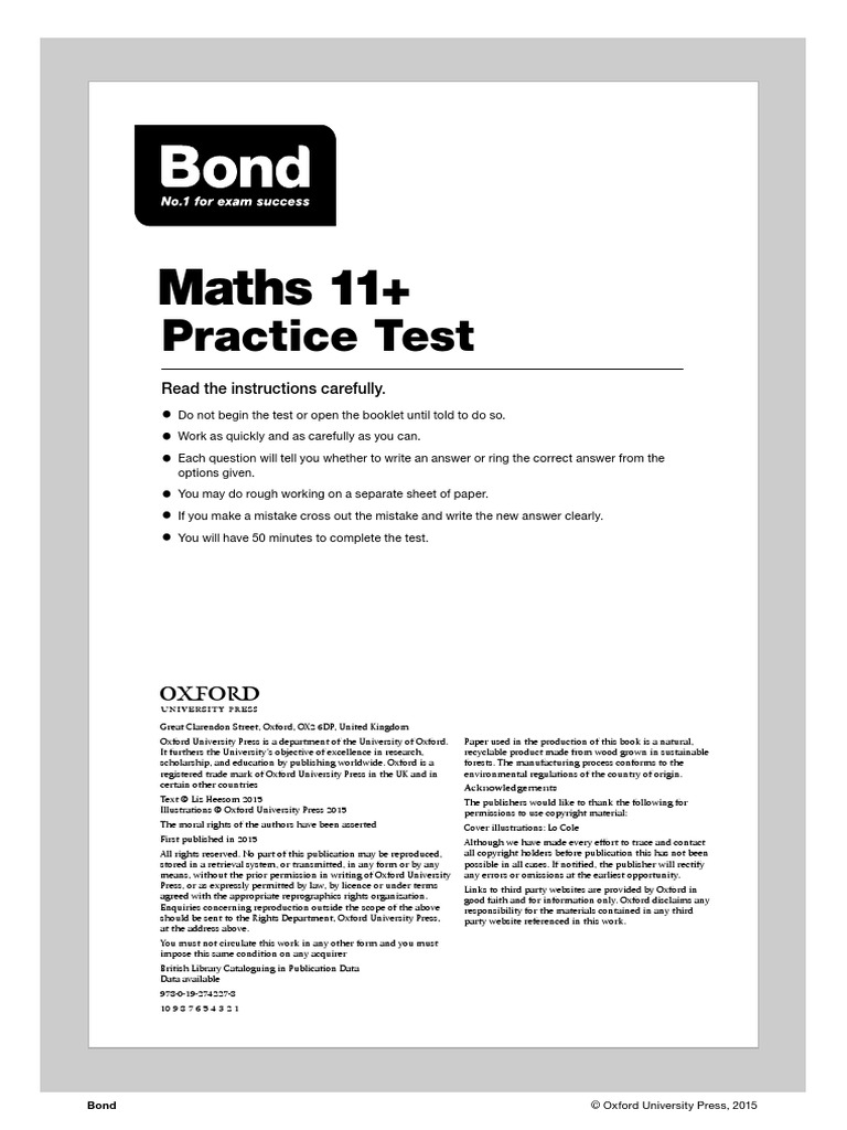 Maths 11+: Practice Test | PDF | Copyright | Teaching Mathematics