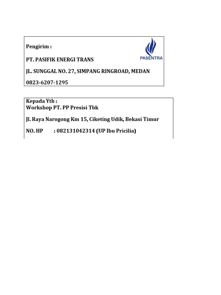 Alamat PT. Presisi Lausimeme | PDF