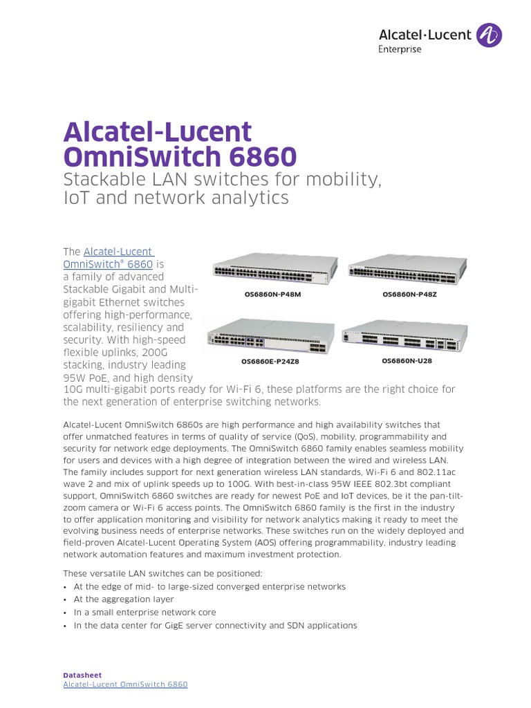 Alcatel-Lucent Omniswitch 6860: Stackable Lan Switches For Mobility, Iot and Network Analytics ...