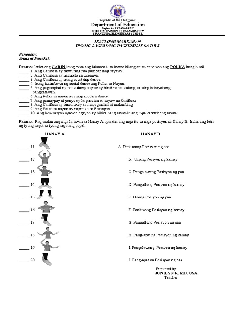 Q3 1st Summative Test P.E 5 | PDF