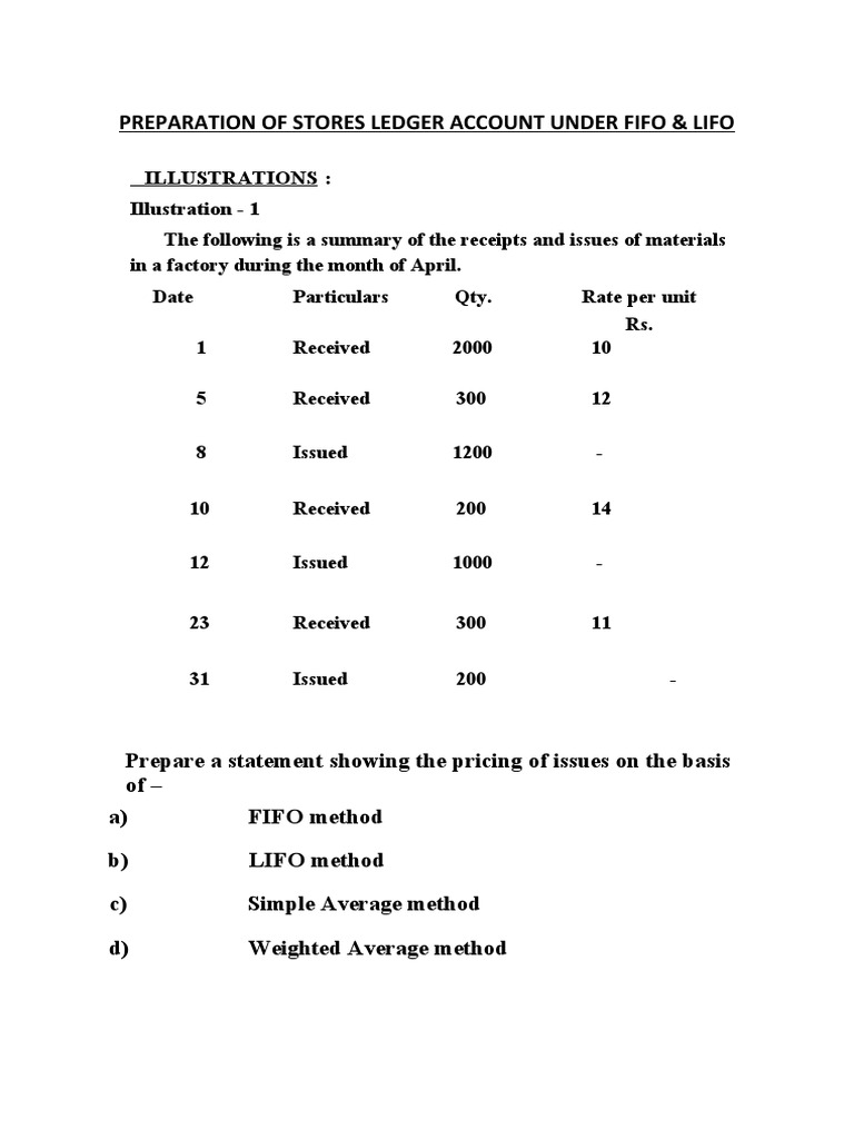 Preparation of Stores Ledger Account Under Fifo and Lifo Method | PDF | Economies | Business