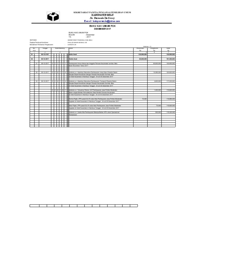Contoh Buku Kas Umum POK 2017 | PDF
