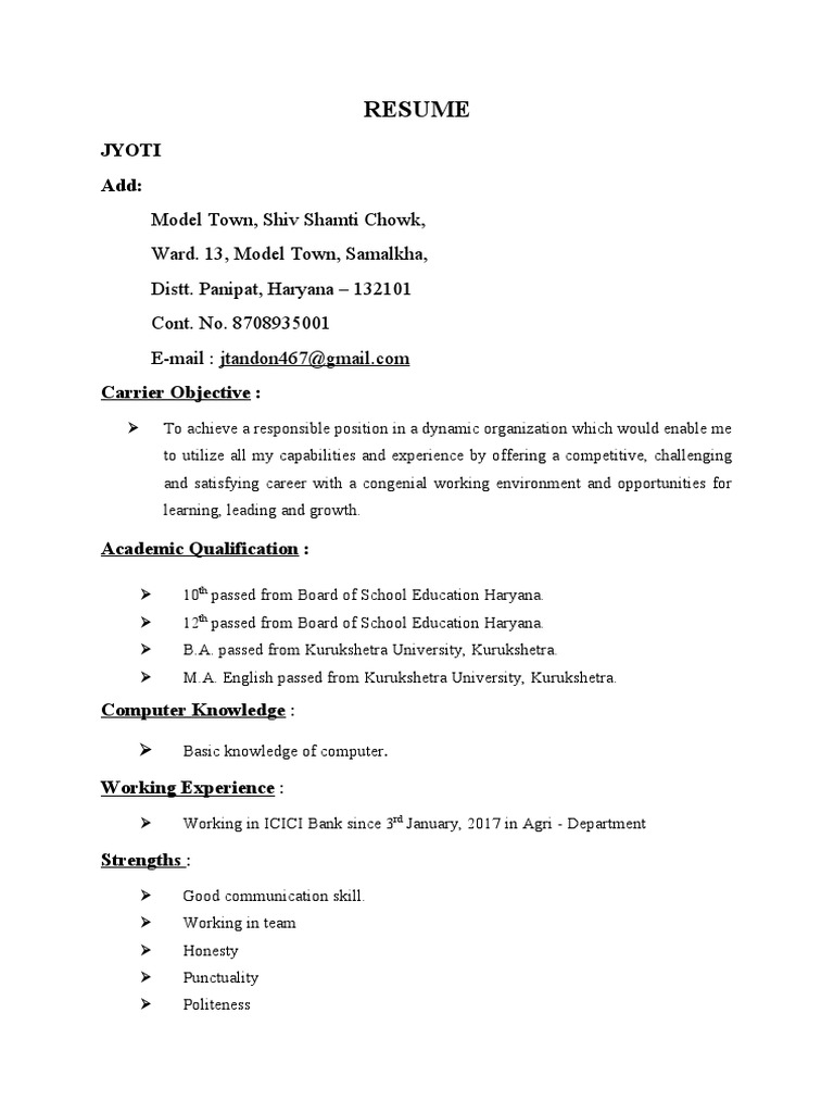 RESUME Jyoti-1 | PDF