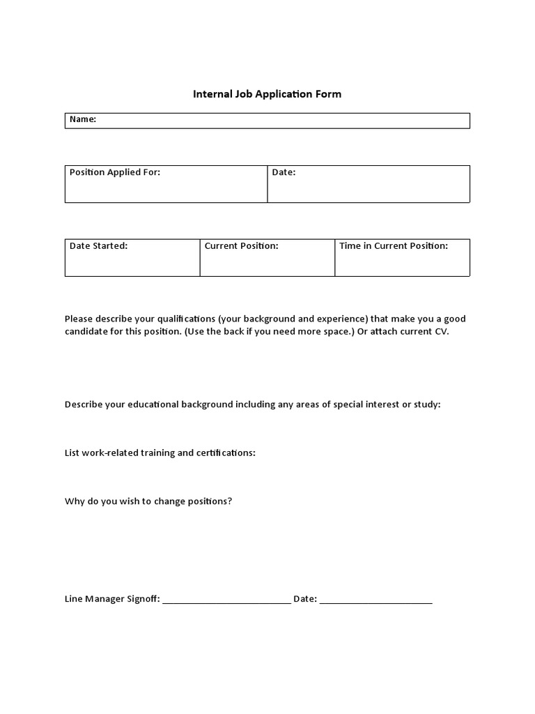 Internal Job Application Form Template | PDF