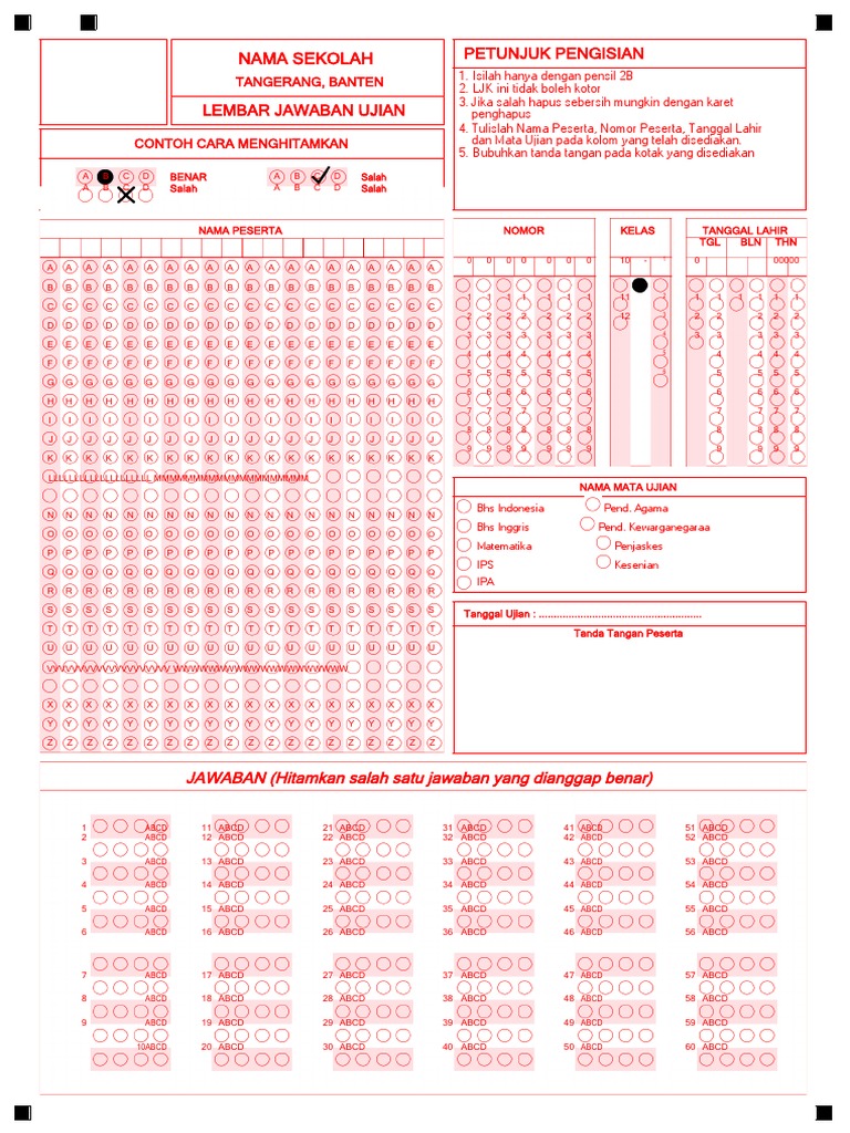 Contoh LJK UJIAN TRYOUT | PDF