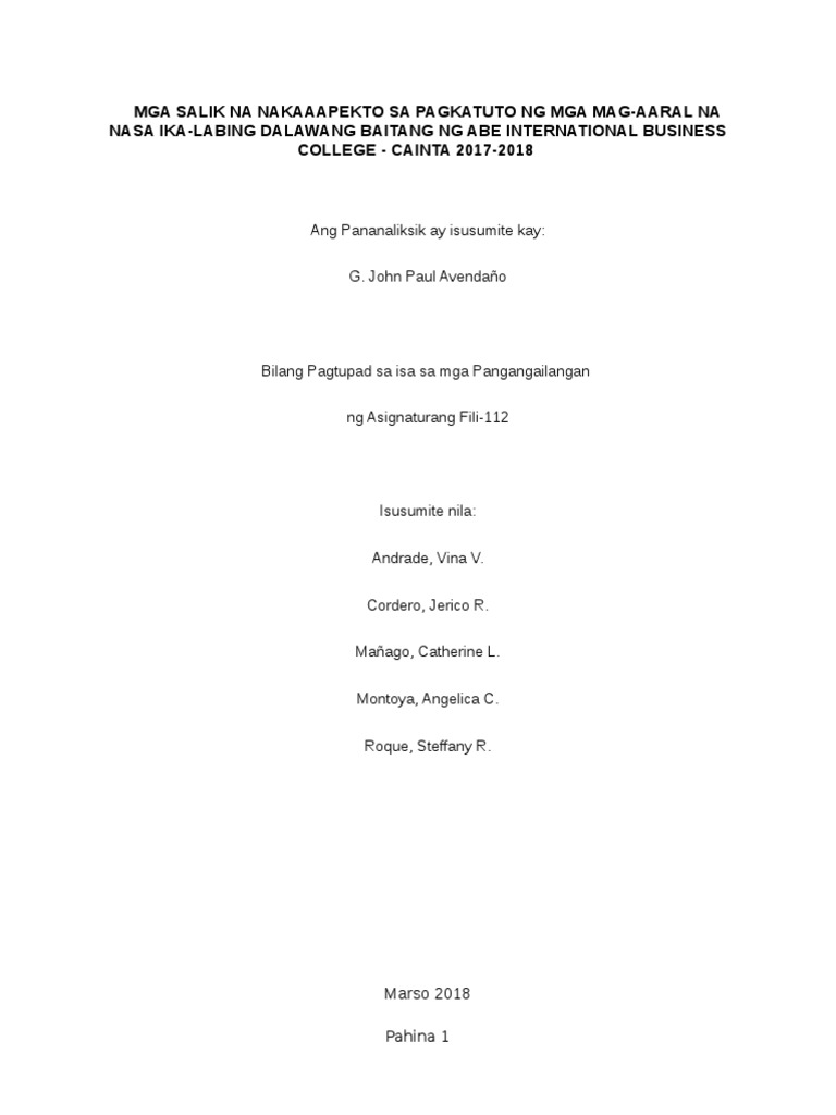 Mga Salik Na Nakaaapekto Sa Pagkatuto NG Mga Mag 1 | PDF