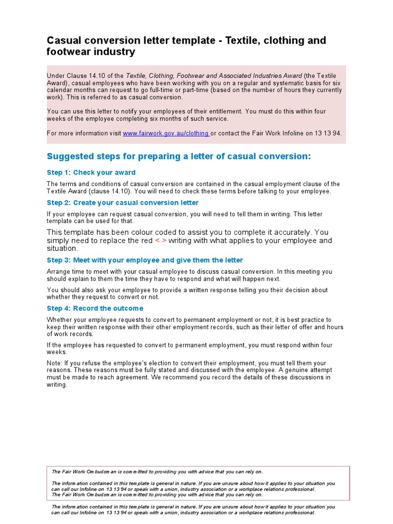 Casual Conversion Letter Template | PDF | Sick Leave | Employment