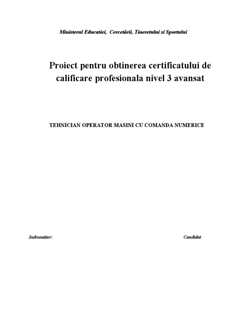 Proiect de Diploma Tehnician Operator CNC | PDF