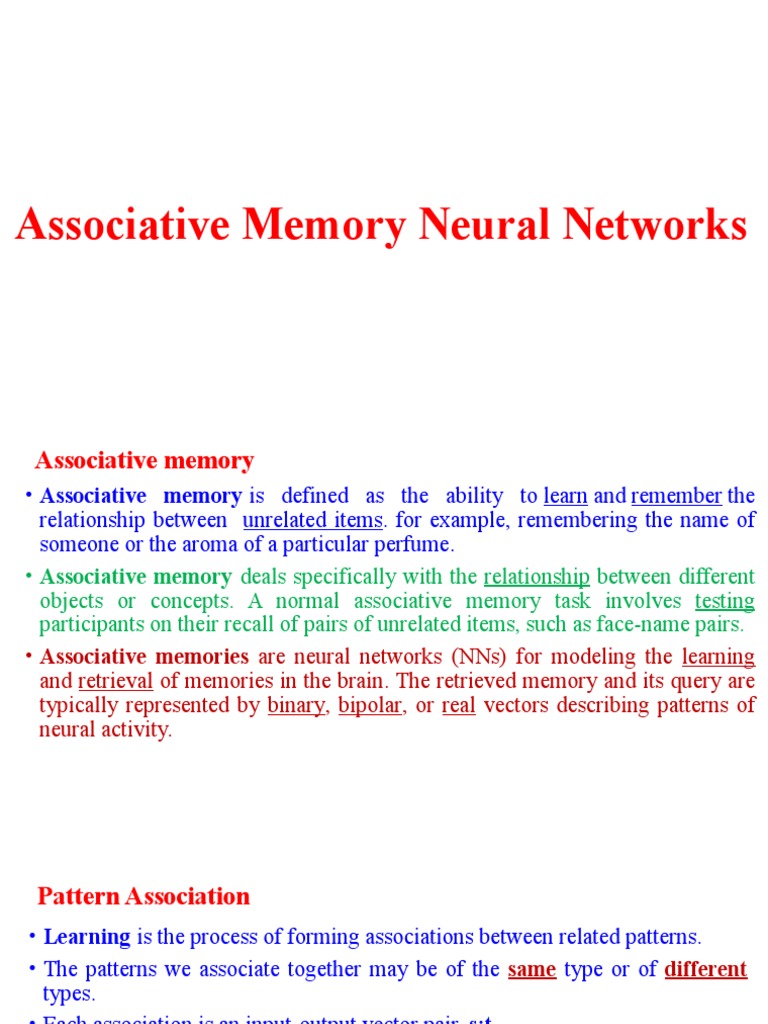 Associative Memory in Neural Networks | PDF | Memory | Cognitive ...
