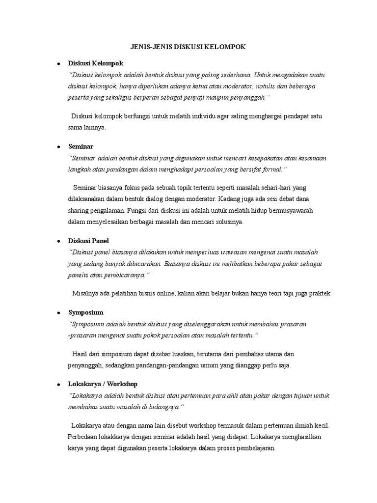 Jenis-Jenis Diskusi Kelompok dan Fungsinya | PDF