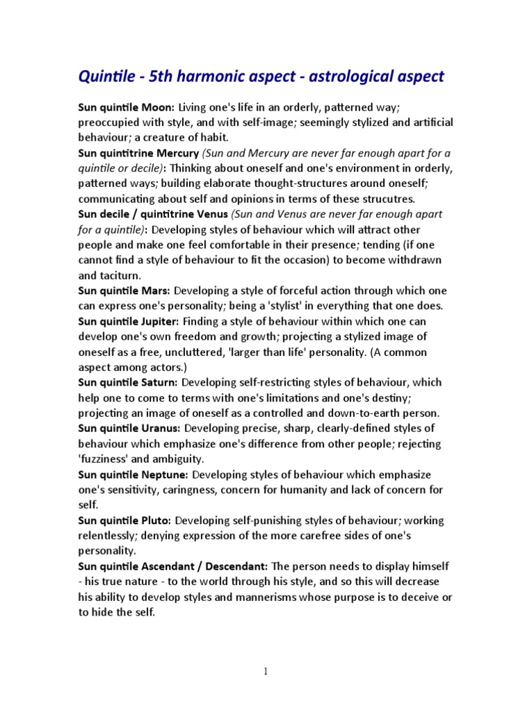 Quintile - 5th Harmonic Aspect - Astrological Aspect | PDF | Planets In Astrology | Psychology