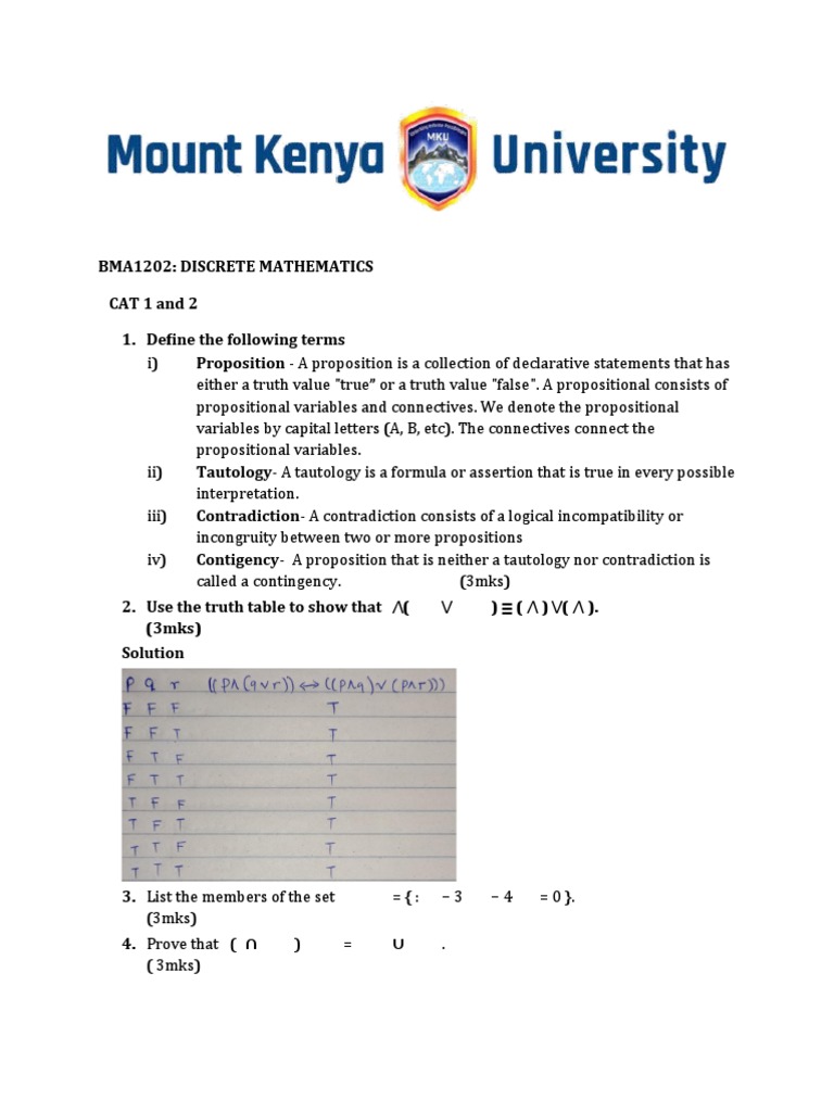 Bma1202 Discrete Mathematics Assignment | PDF | Contradiction | Logical ...