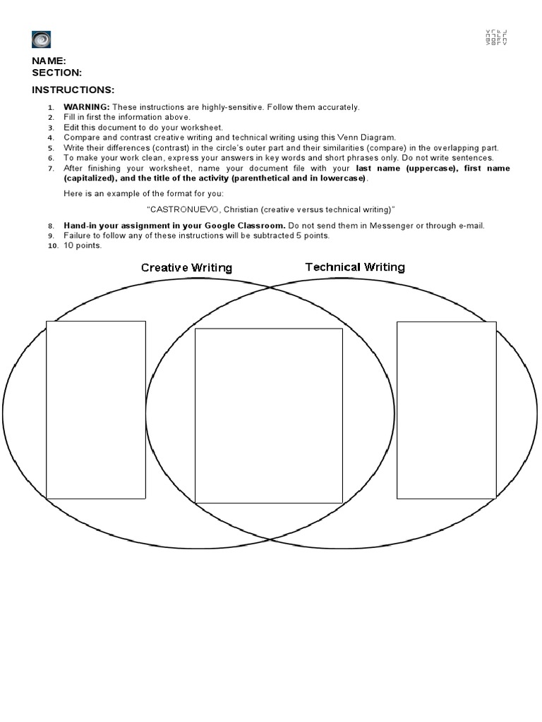 Creative vs. Technical Writing Venn Diagram | PDF