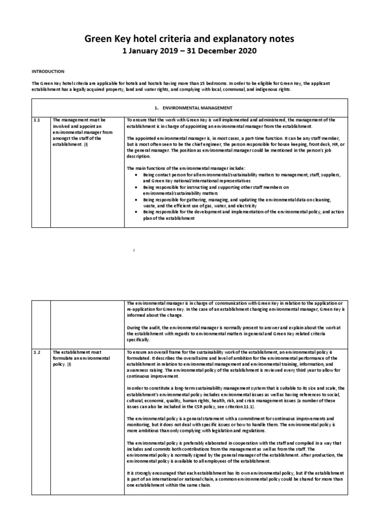 Green Key Hotel Criteria Explanatory Notes 2016-2020 Revision 2018 ...