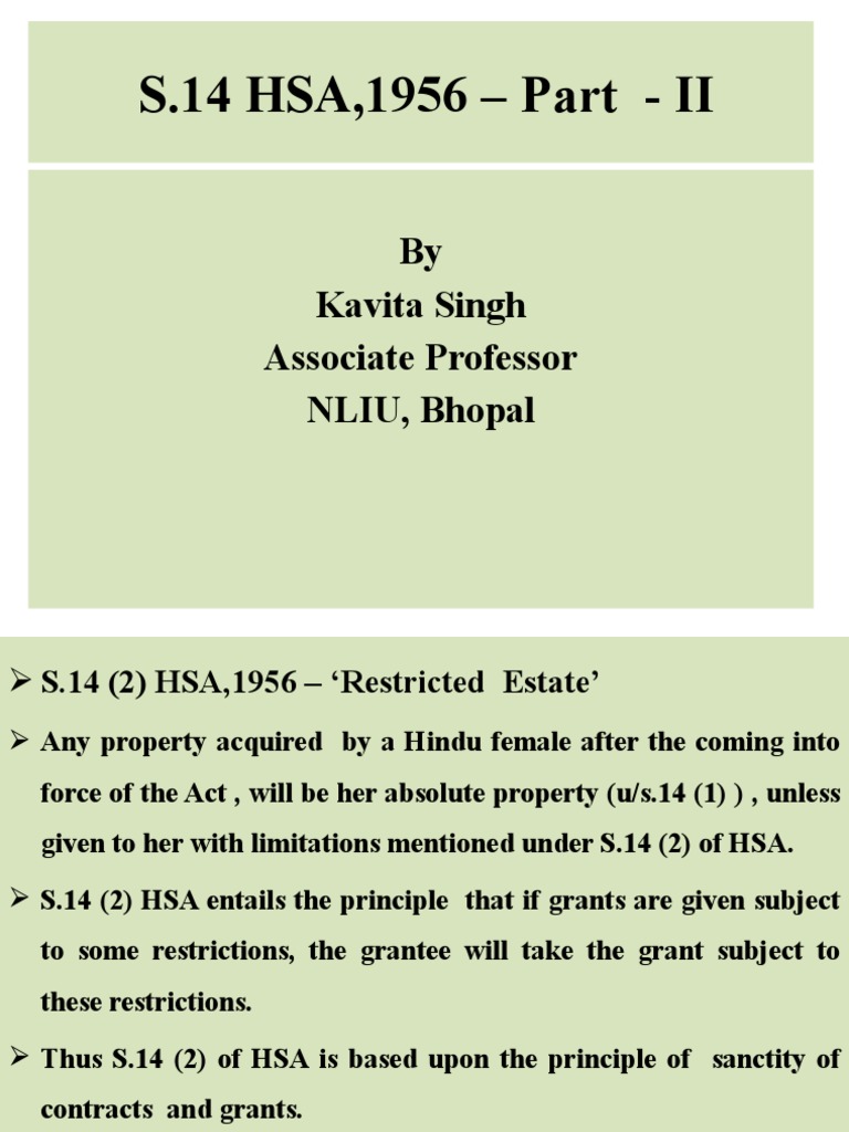 14 S.14, HSA, 1956, Upon Woman' Estate - Part - II | PDF | Judgment (Law) | Property