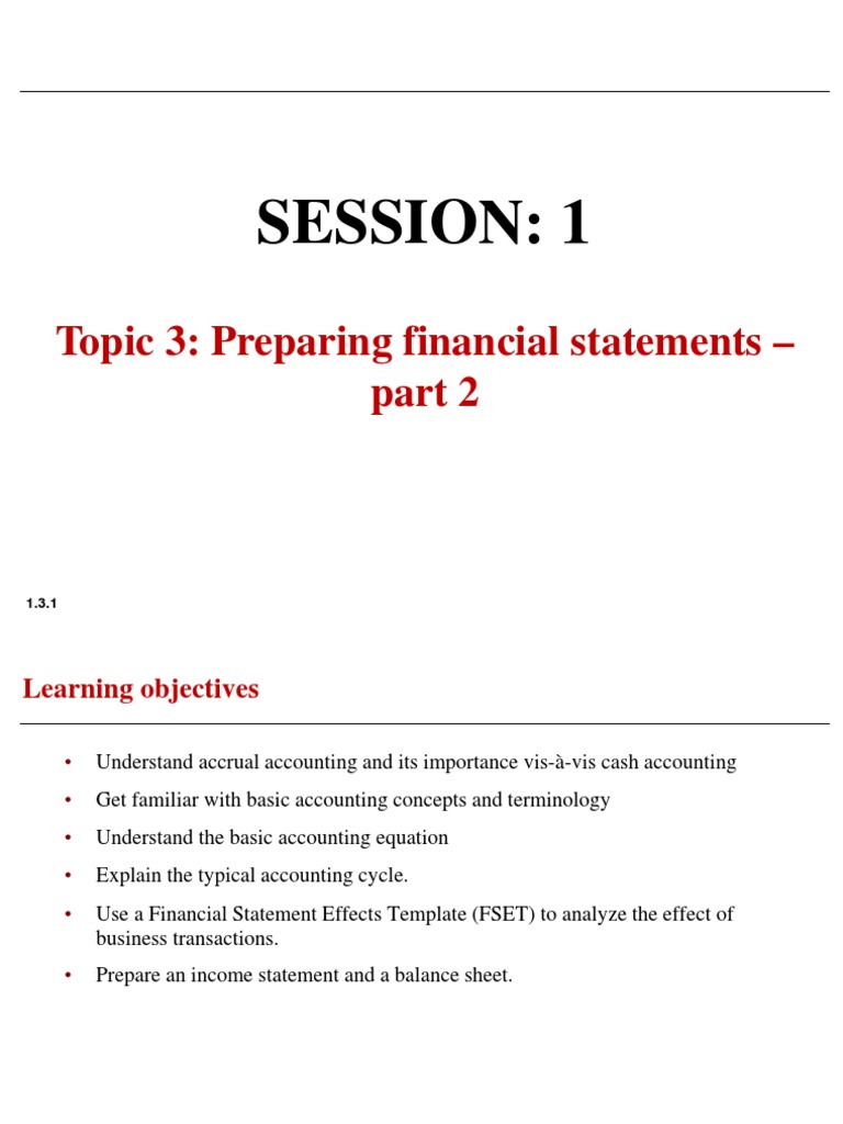 Session 1.3. Preparing Financial Statements Income Statement and ...