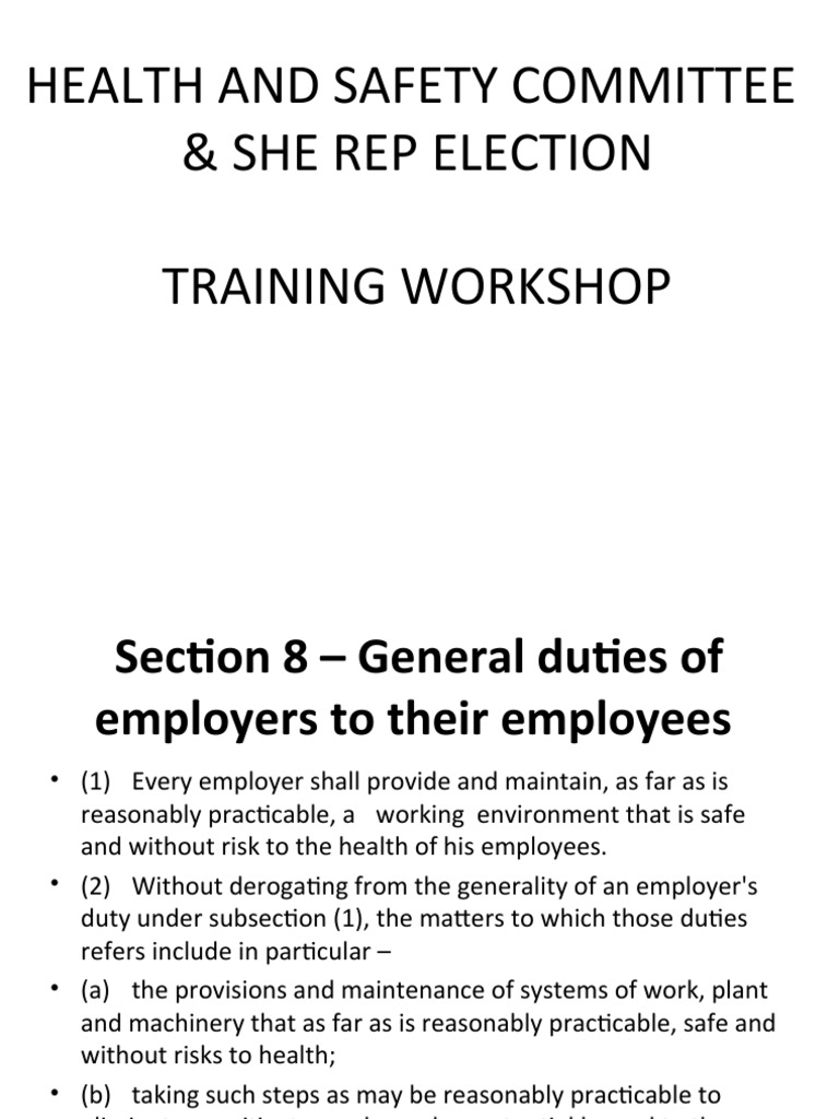 Health and Safety Committee & She Rep Election Training Workshop | PDF ...
