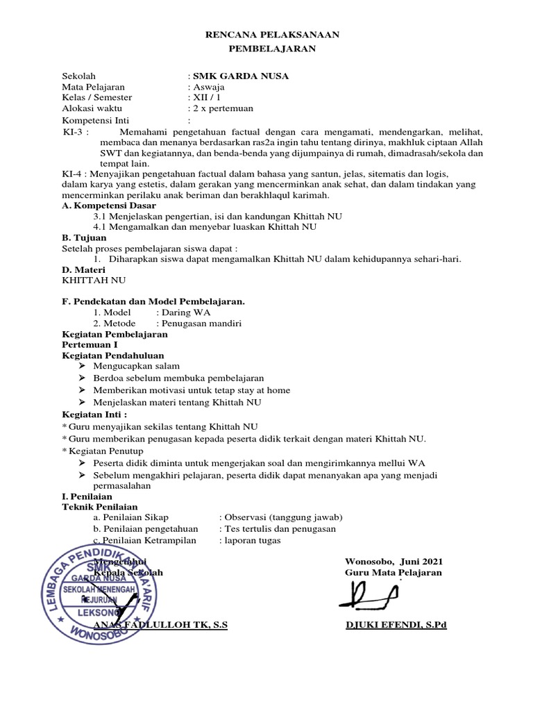 RPP Aswaja Xii | PDF