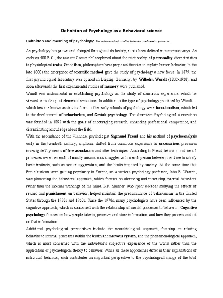 Definition of Psychology As A Behavioral Science | PDF | Applied ...