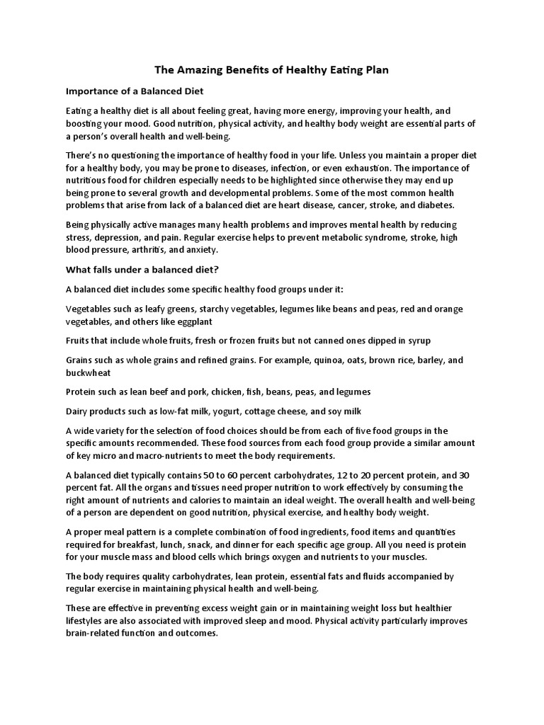 Benefits of a Balanced Diet | PDF | Healthy Diet | Human Nutrition