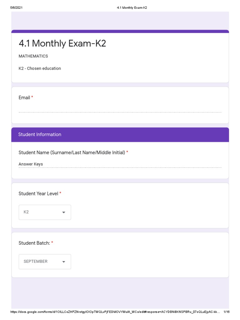 4.1 Monthly Exam-K2 MATH | PDF | Teaching Mathematics