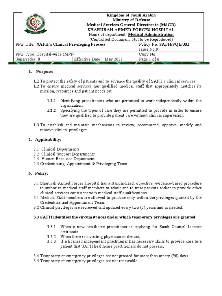 SAFH - Sqe.001 SAFH's Clinical Privileging Process - Revised 12.1.21 ...