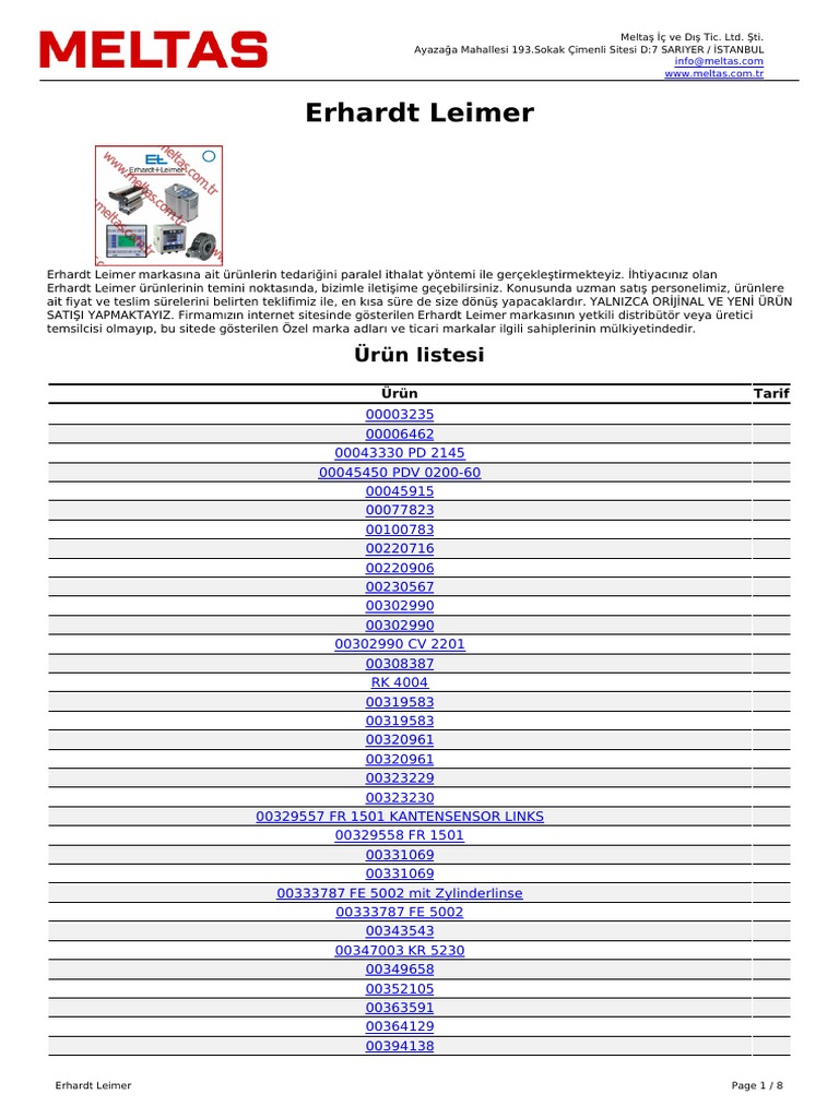 Erhardt Leimer: Ürün Listesi | PDF