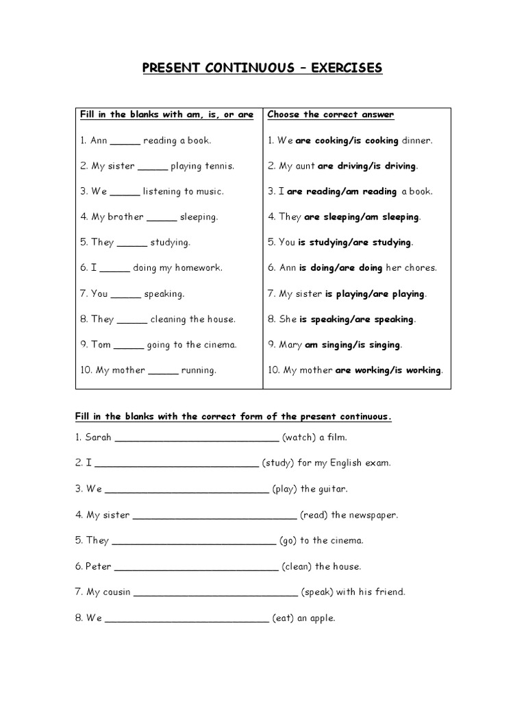 Present Continuous - Ejercicios | PDF
