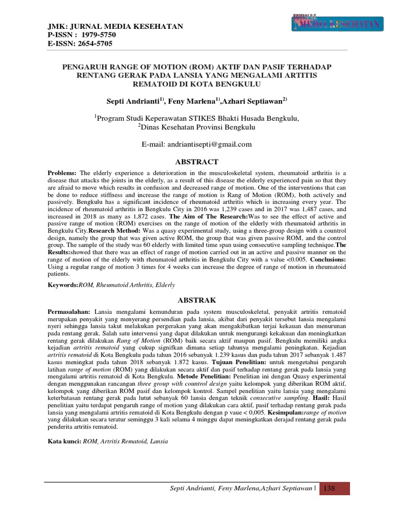Pengaruh Range of Motion (Rom) Aktif Dan Pasif Terhadap Rentang Gerak ...