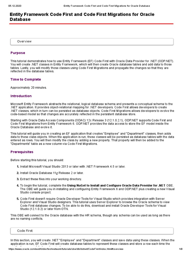 Entity Framework Code First And Code First Migrations For Oracle Database Pdf Database