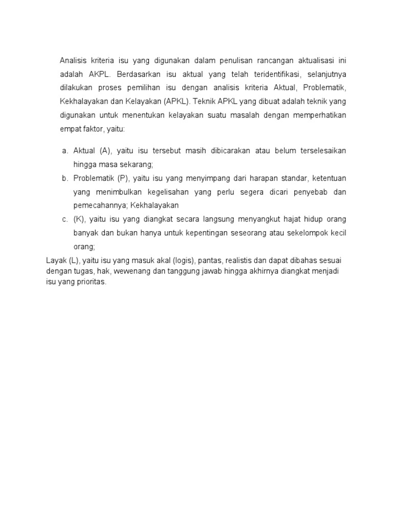 Analisis Kriteria Isu Yang Digunakan Dalam Penulisan Rancangan ...