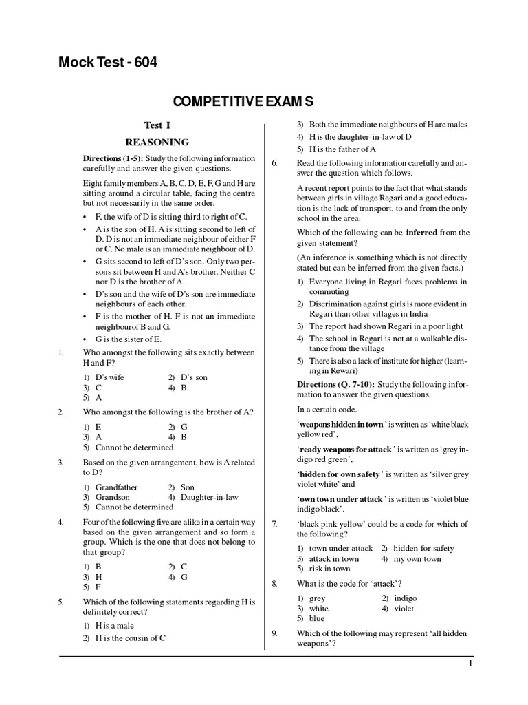 Mock Test for Competitive Exams 604 | PDF | Business