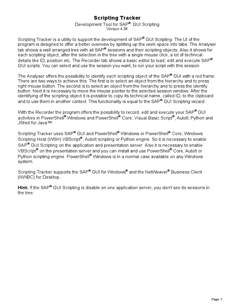Scripting Tracker: Hint: If The SAP | PDF | Selenium (Software) | Scripting Language