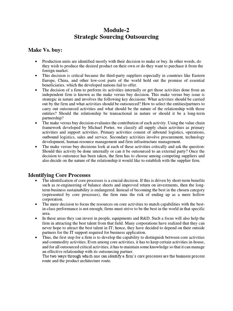 SCM Module 2 Notes | PDF | Economies Of Scale | Outsourcing