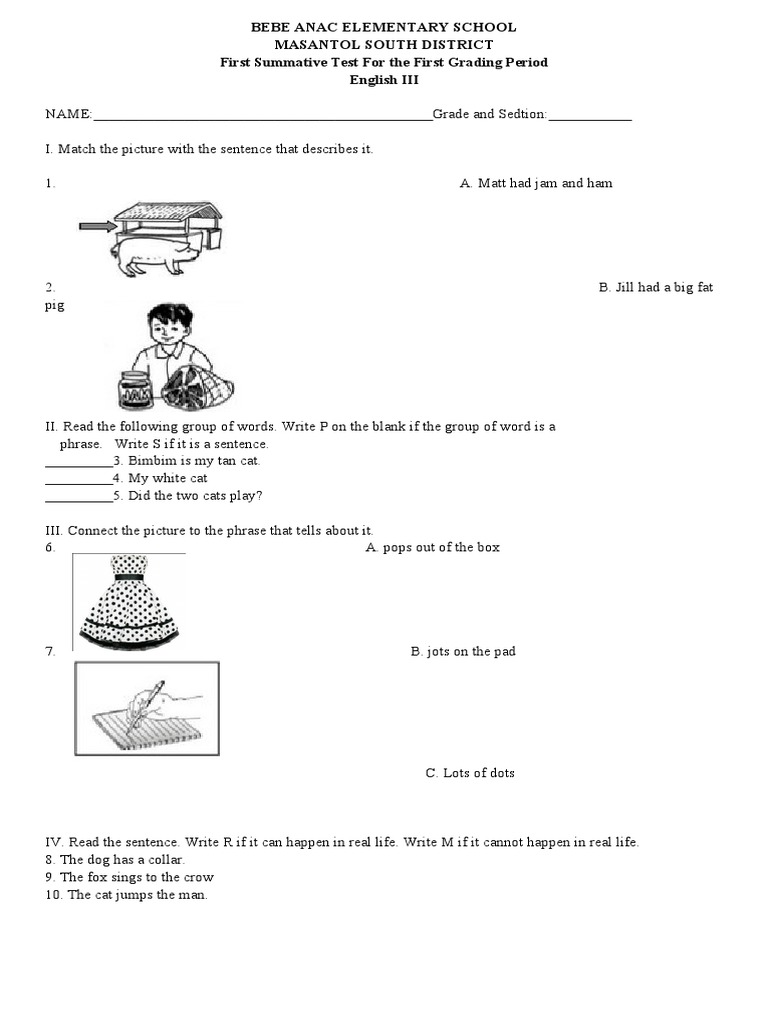 First Grading First Quiz | PDF | Vocabulary | Semantics
