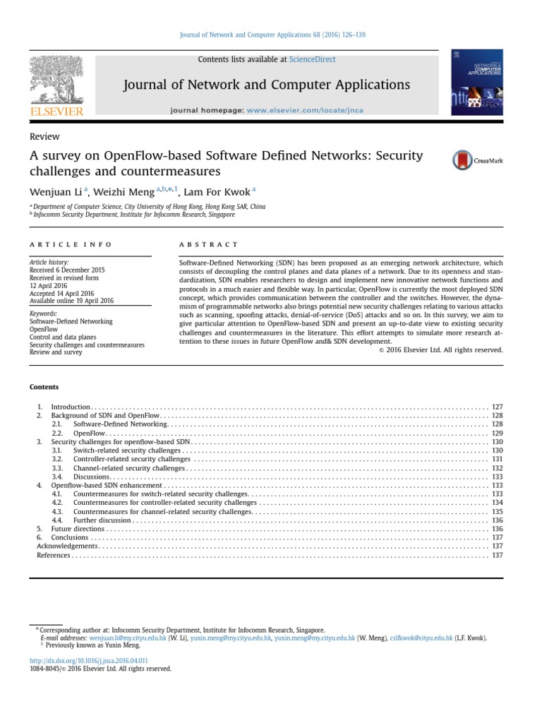 A Survey On OpenFlow-based Software Defined Networks: Security ... A Survey On OpenFlow-based Software Defined Networks: Security ...