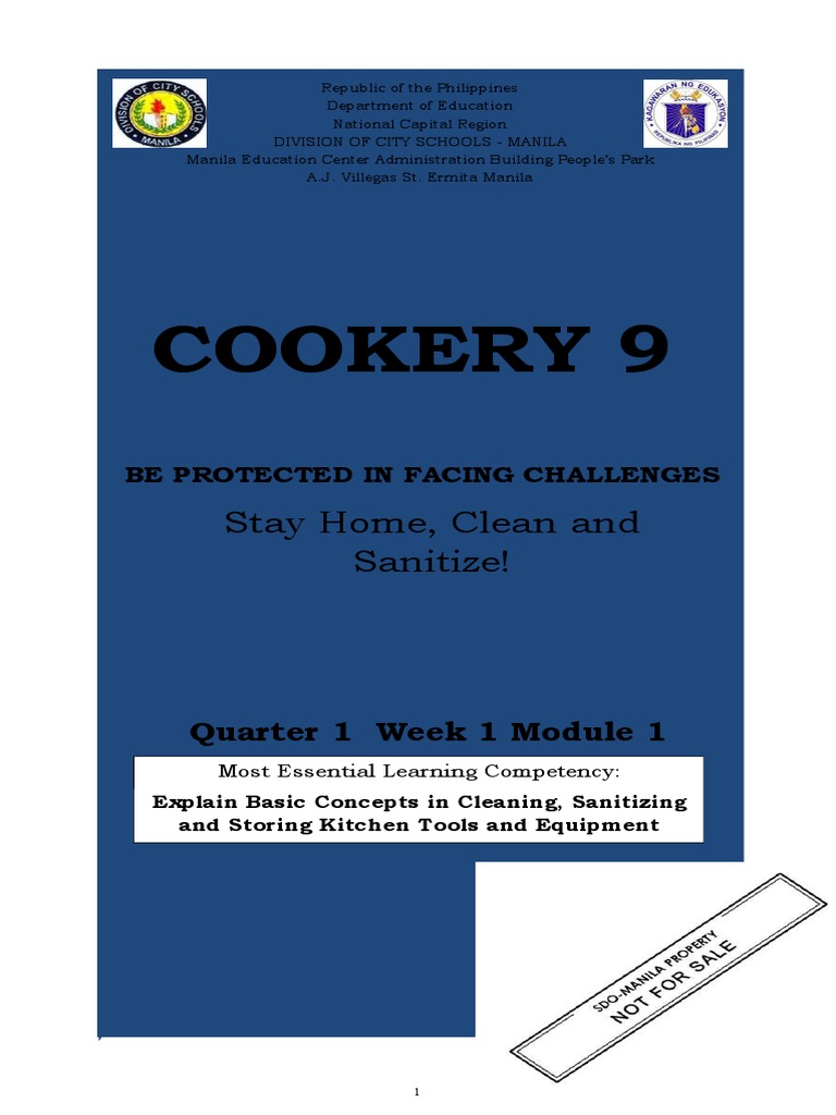 COOKERY 9 - Q1 - Mod1 | PDF | Disinfectant | Home