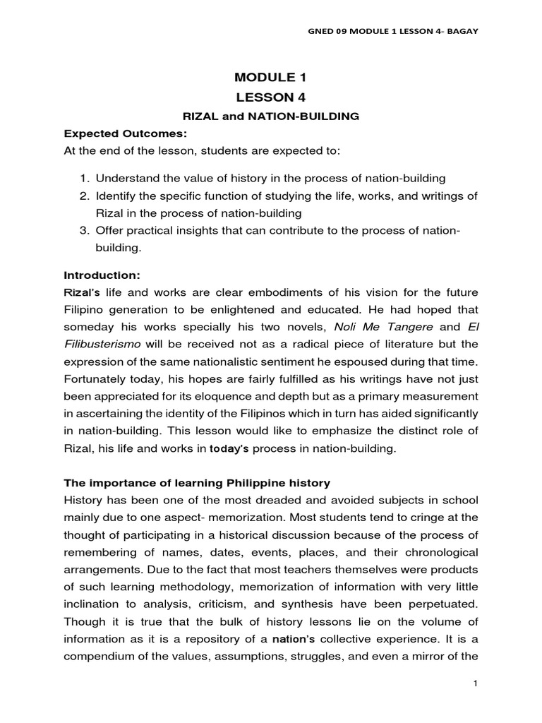 Module 1 Lesson 4 On Rizal On Nation-Building | PDF | Philippines | Science