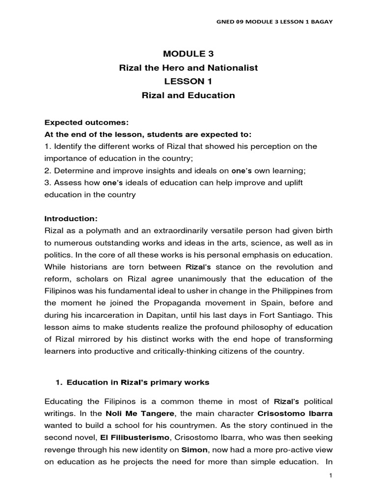 Module 3 Lesson 1 Rizal and Education | PDF | Human Nature | Science