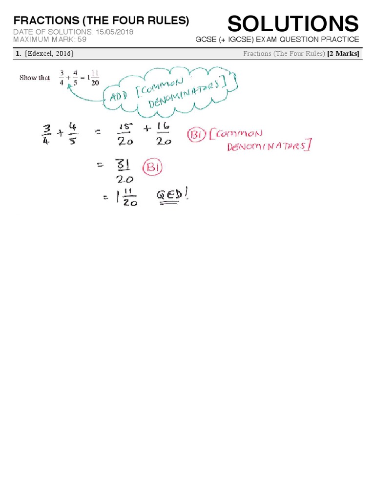 GCSE Fractions Four Rules Exam Questions | PDF | Accuracy And Precision ...