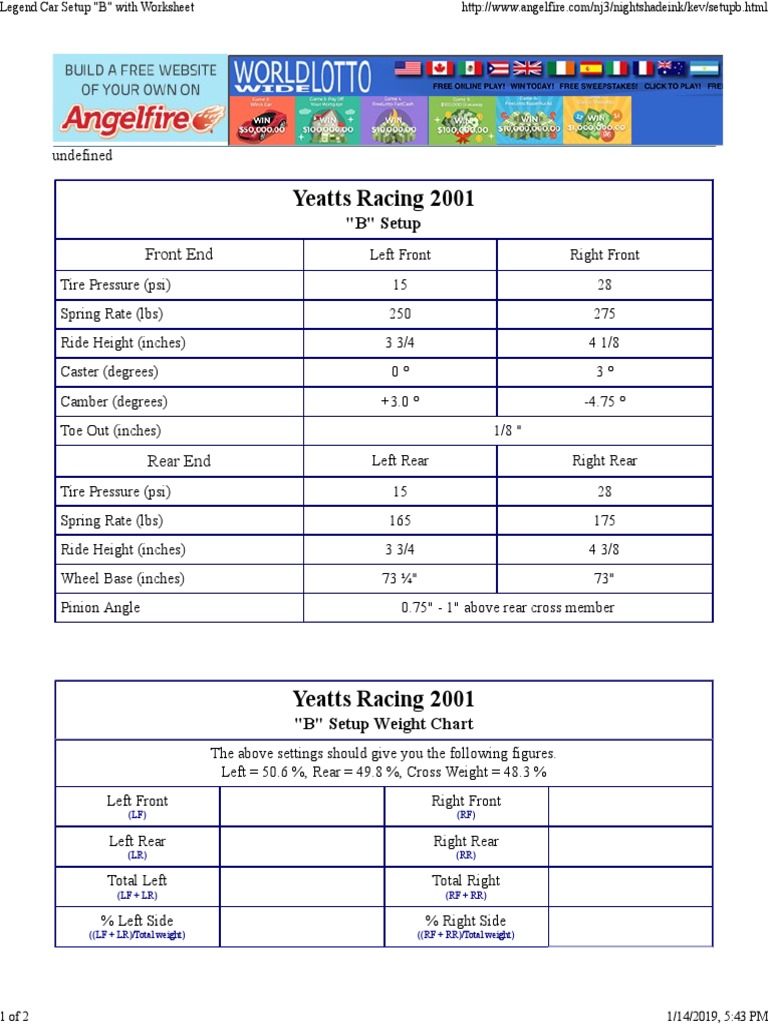Legend Car Setup 'B' with Worksheet | PDF | Car | Manufactured Goods