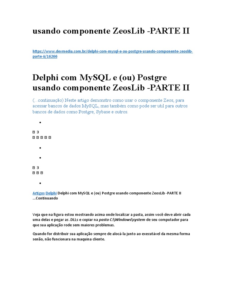 Usando Componente ZeosLib | PDF | Modelo cliente – Servidor | Bancos de dados