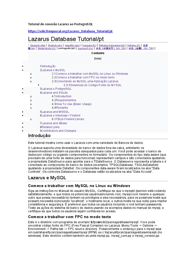 Lazarus: Conexão com PostgreSQL | PDF | Biblioteca (informática) | Postgre SQL