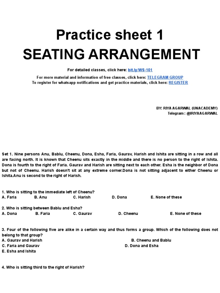 Seating Arrangement Practice Questions | PDF
